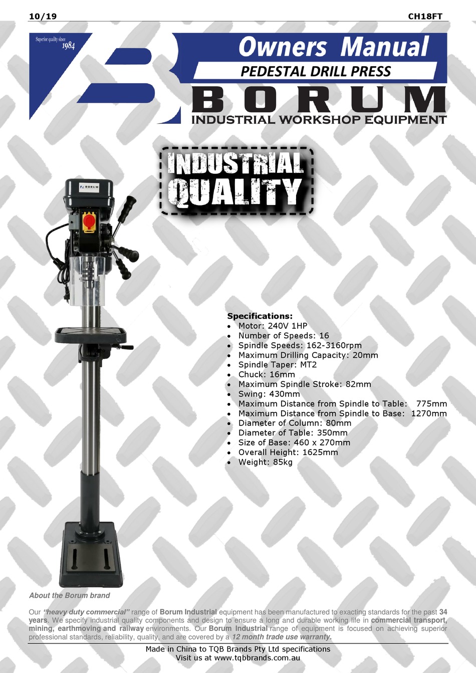 BORUM CH18FT OWNER'S MANUAL Pdf Download | ManualsLib