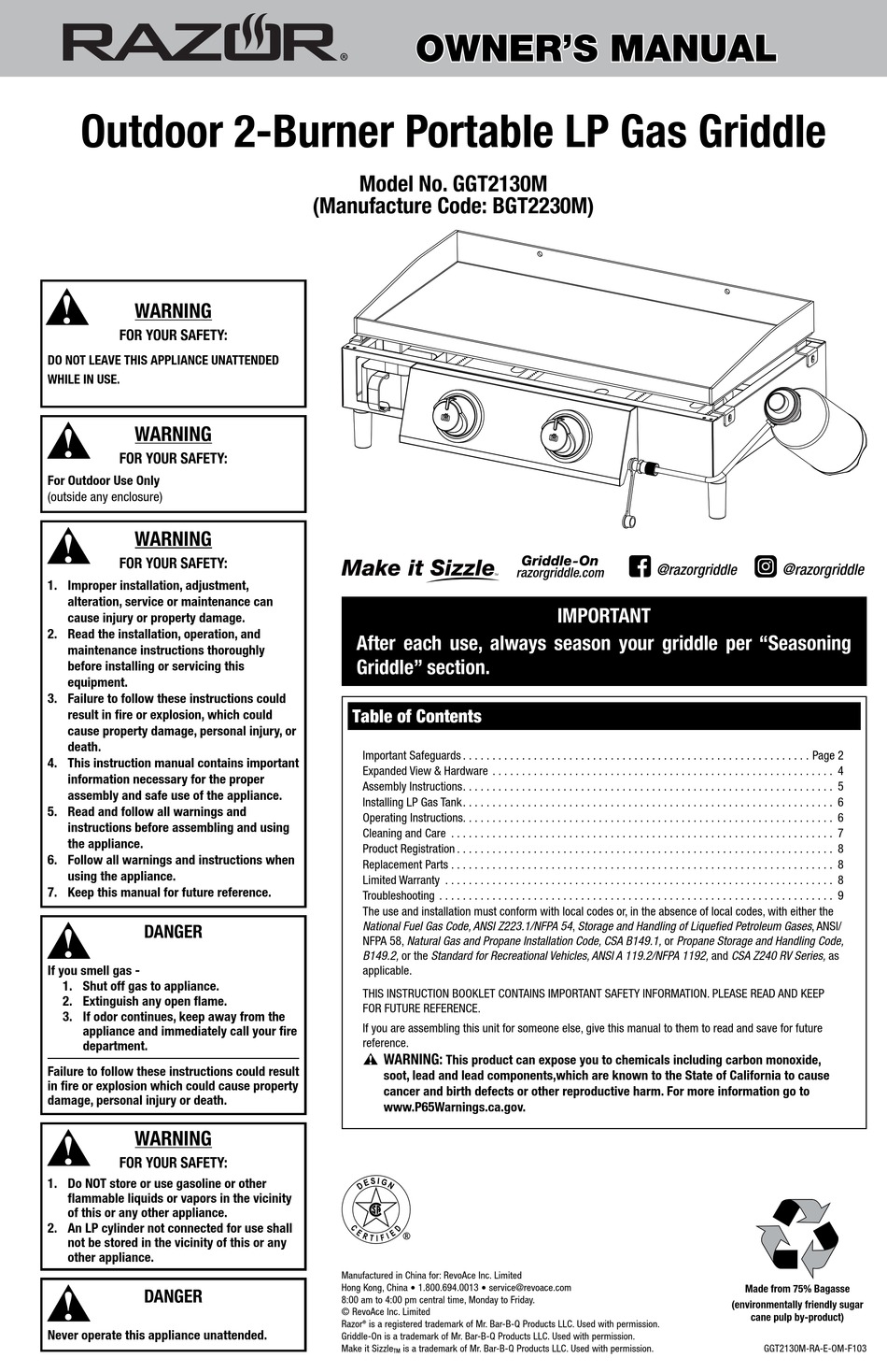 RAZOR BGT2230M OWNER'S MANUAL Pdf Download | ManualsLib