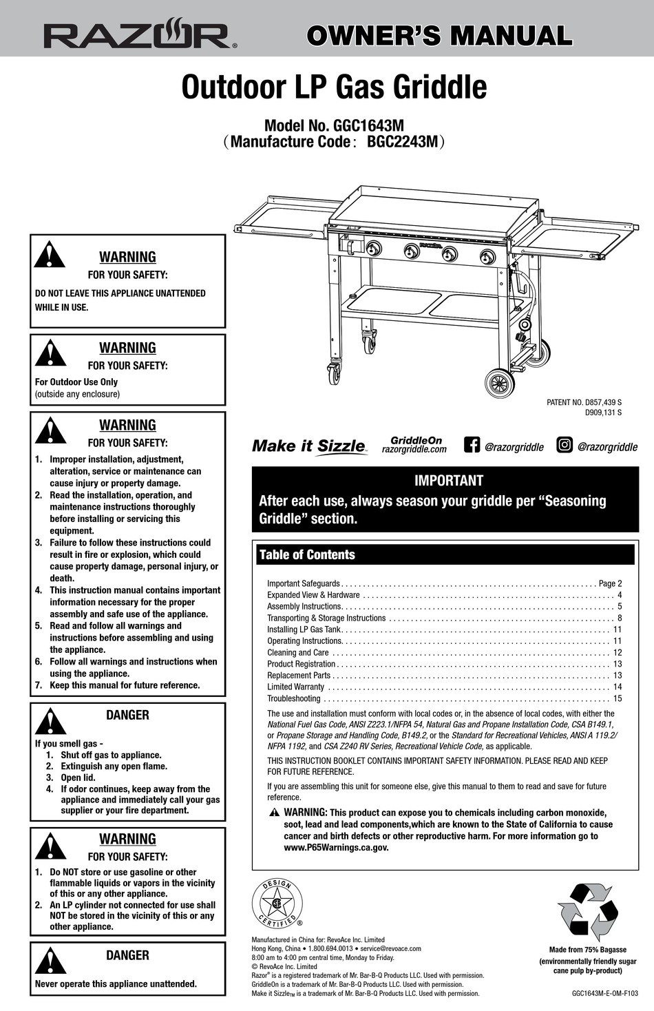 RAZOR BGC2243M OWNER'S MANUAL Pdf Download | ManualsLib