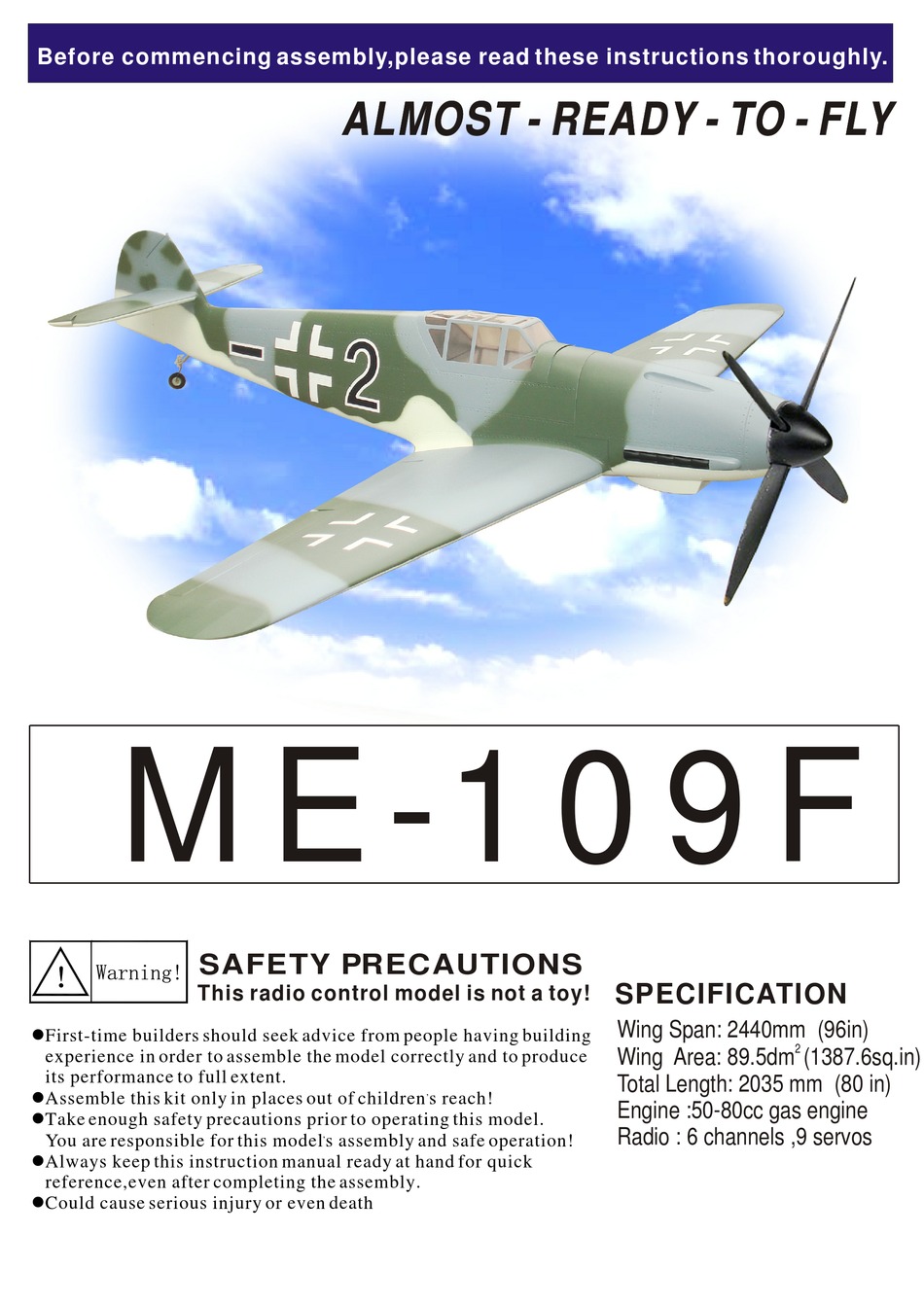 BIGPLANES ME-109F MANUAL Pdf Download | ManualsLib