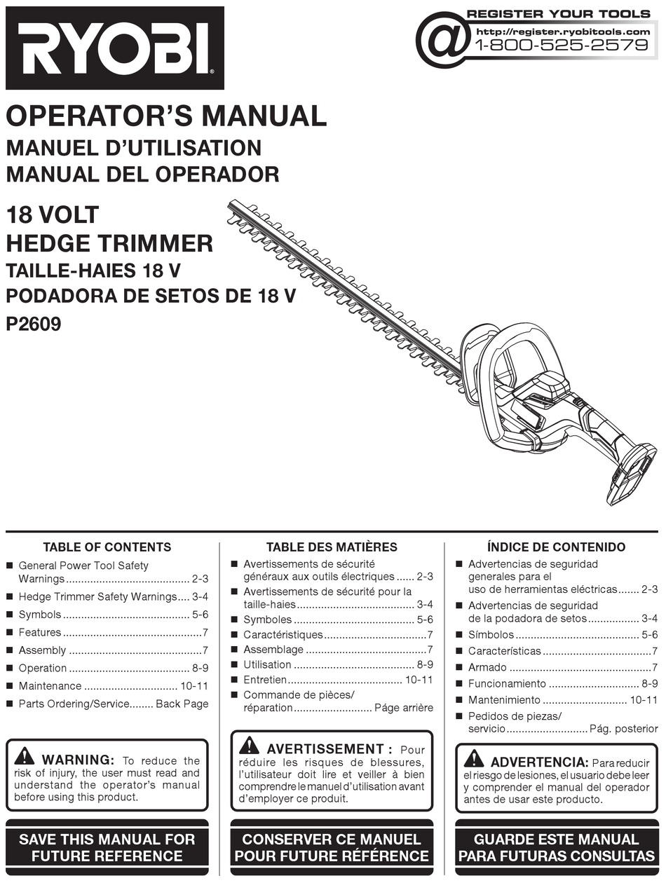 RYOBI ONE+ P2609 OPERATOR'S MANUAL Pdf Download | ManualsLib