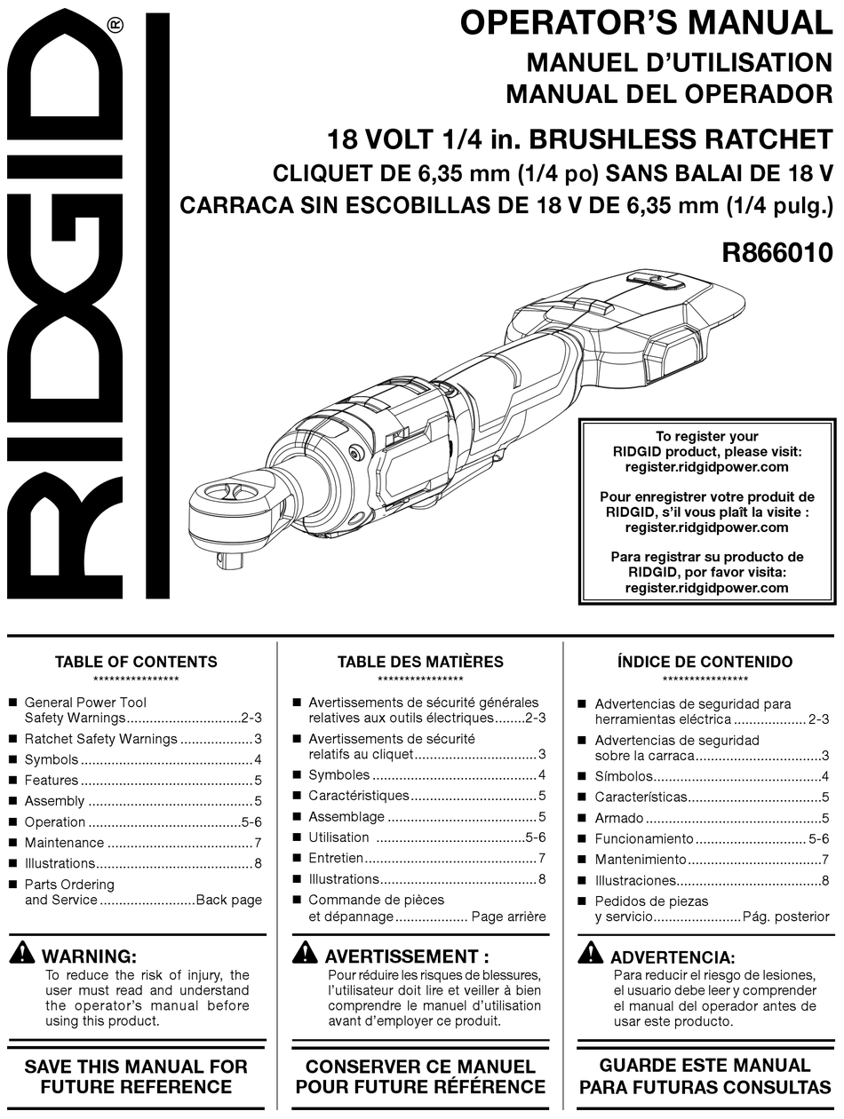 RIDGID R866010 OPERATOR'S MANUAL Pdf Download | ManualsLib