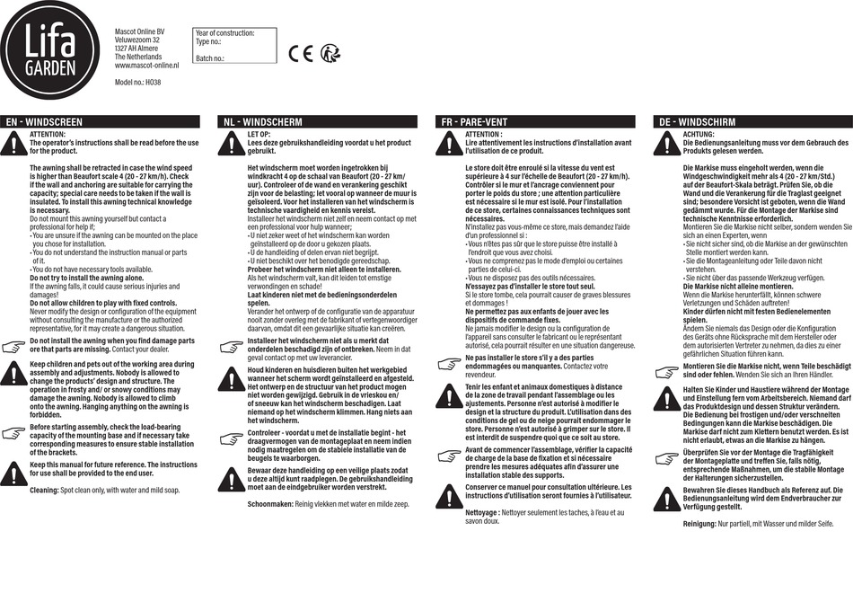 MASCOT LIFA GARDEN H038 MANUAL Pdf Download | ManualsLib
