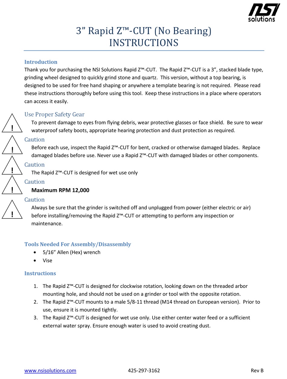 NSI SOLUTIONS RAPID Z-CUT INSTRUCTIONS Pdf Download | ManualsLib