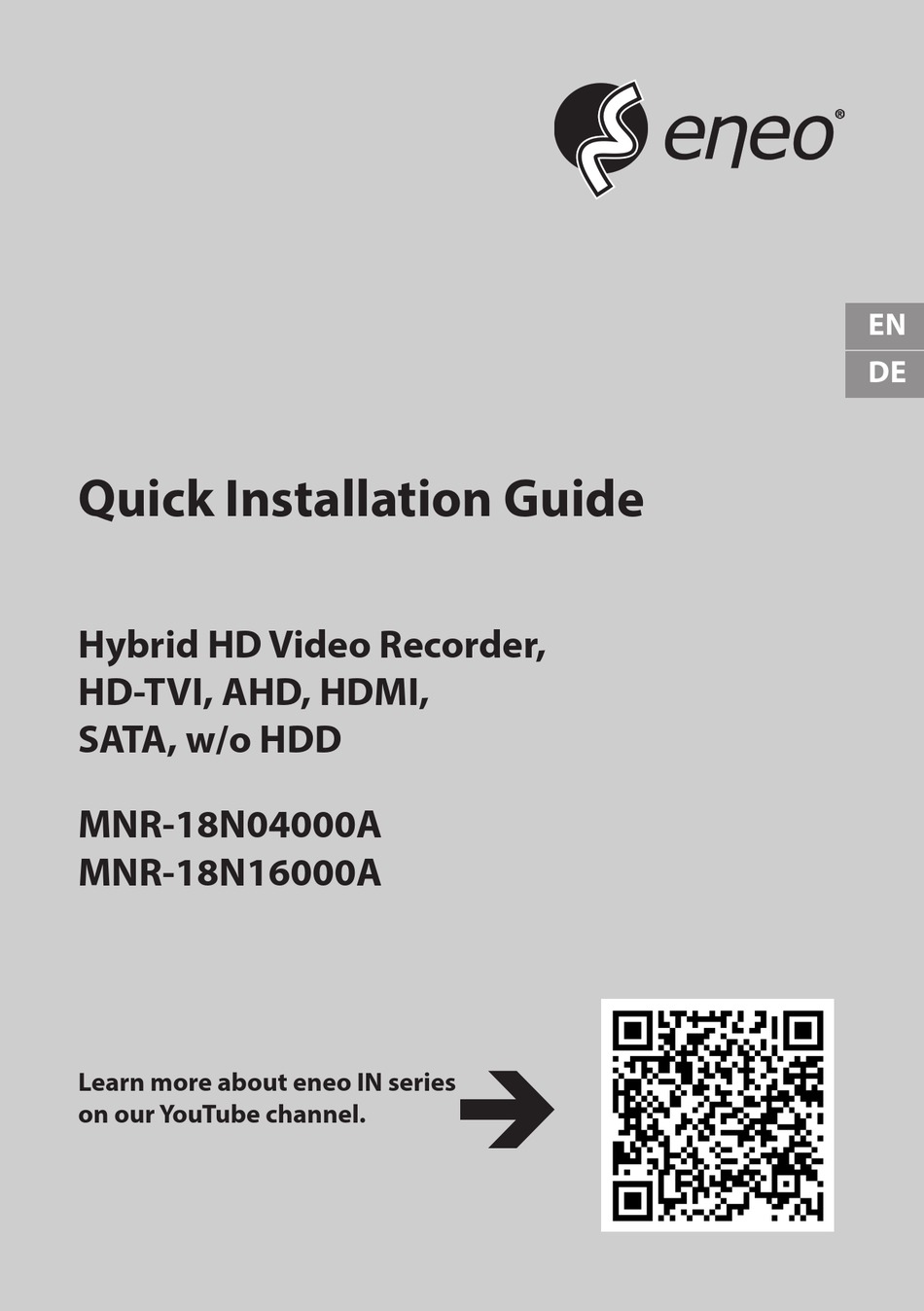 ENEO MNR-18N04000A QUICK INSTALLATION MANUAL Pdf Download | ManualsLib