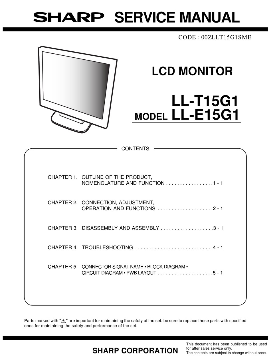 SHARP LL-T15G1 SERVICE MANUAL Pdf Download | ManualsLib