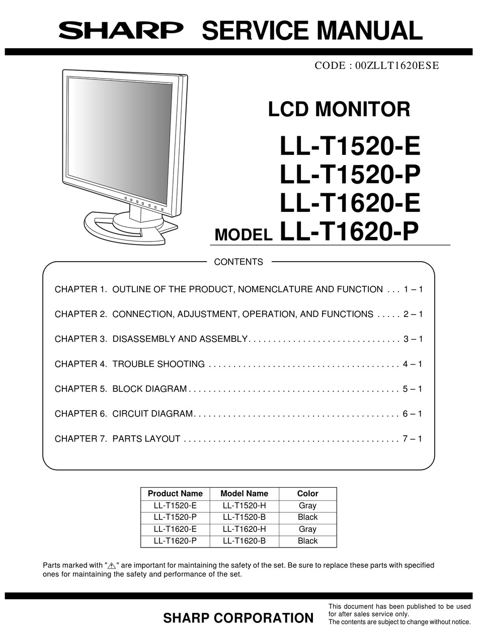 SHARP LL-T1520-E SERVICE MANUAL Pdf Download | ManualsLib