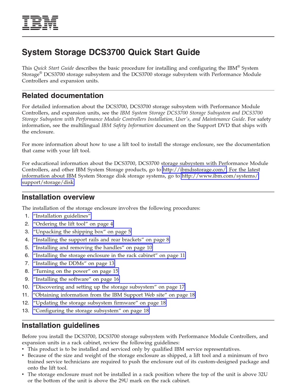 IBM DCS3700 QUICK START MANUAL Pdf Download | ManualsLib