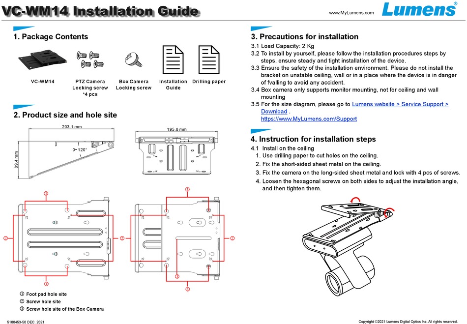 LUMENS VC-WM14 INSTALLATION MANUAL Pdf Download | ManualsLib