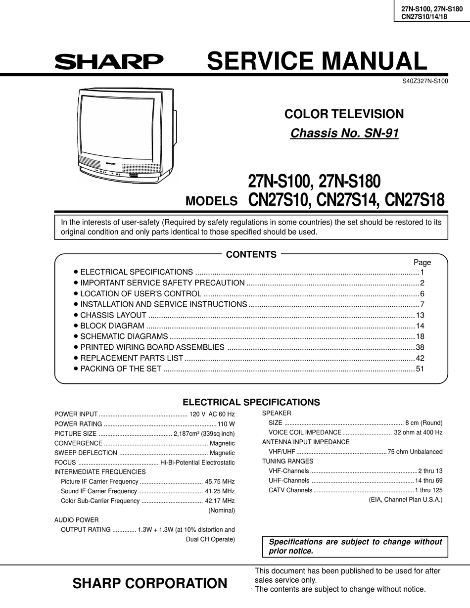 SHARP CN27S10 SERVICE MANUAL Pdf Download | ManualsLib