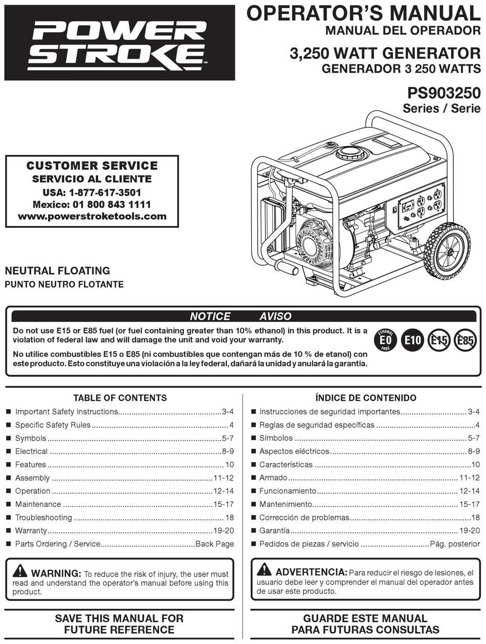 POWERSTROKE PS903250 SERIES OPERATOR'S MANUAL Pdf Download | ManualsLib