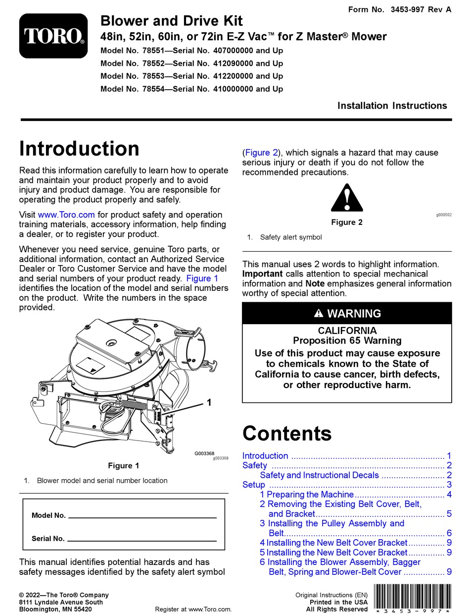 TORO 78551 INSTALLATION INSTRUCTIONS MANUAL Pdf Download | ManualsLib