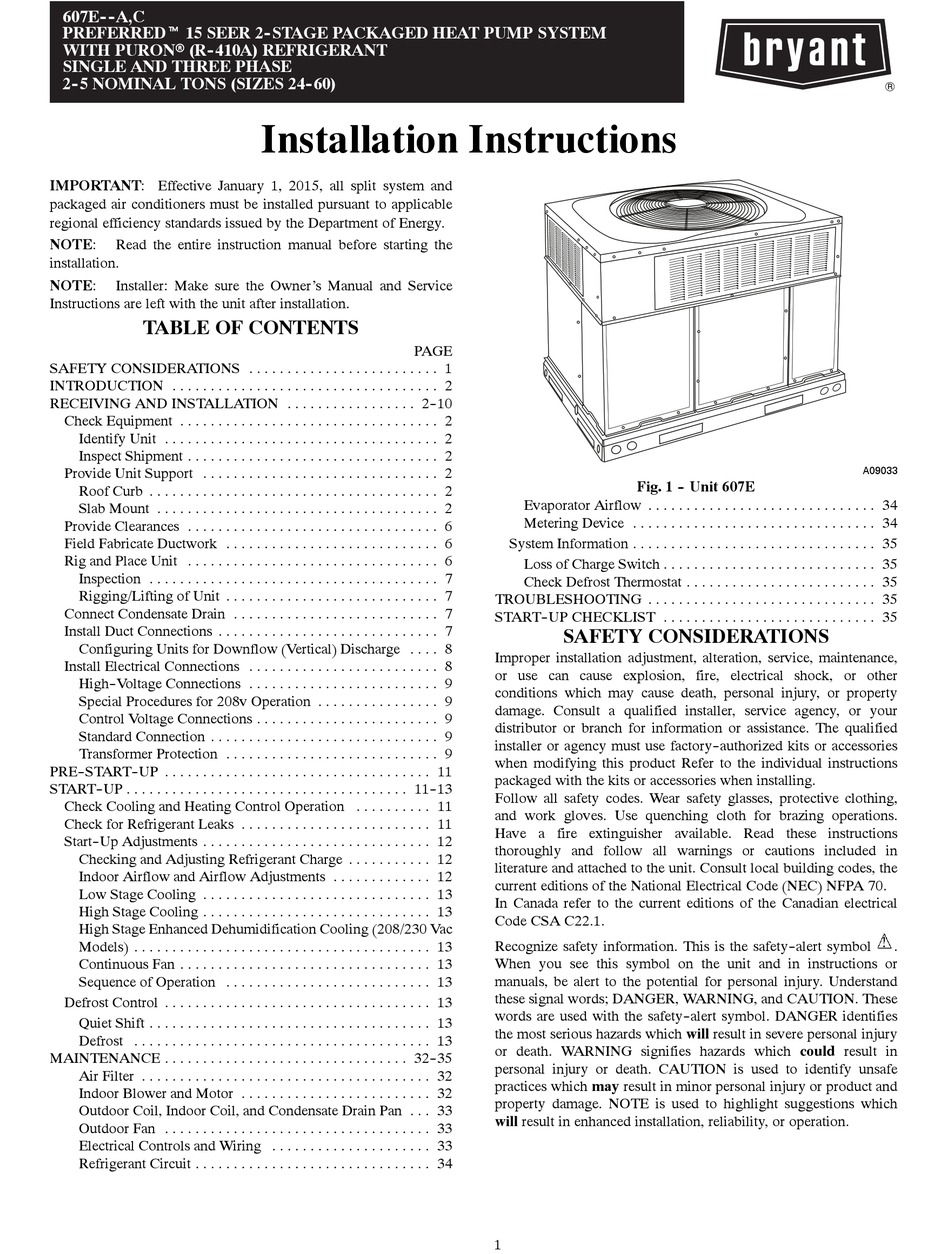 BRYANT 607E SERIES INSTALLATION INSTRUCTIONS MANUAL Pdf Download ...