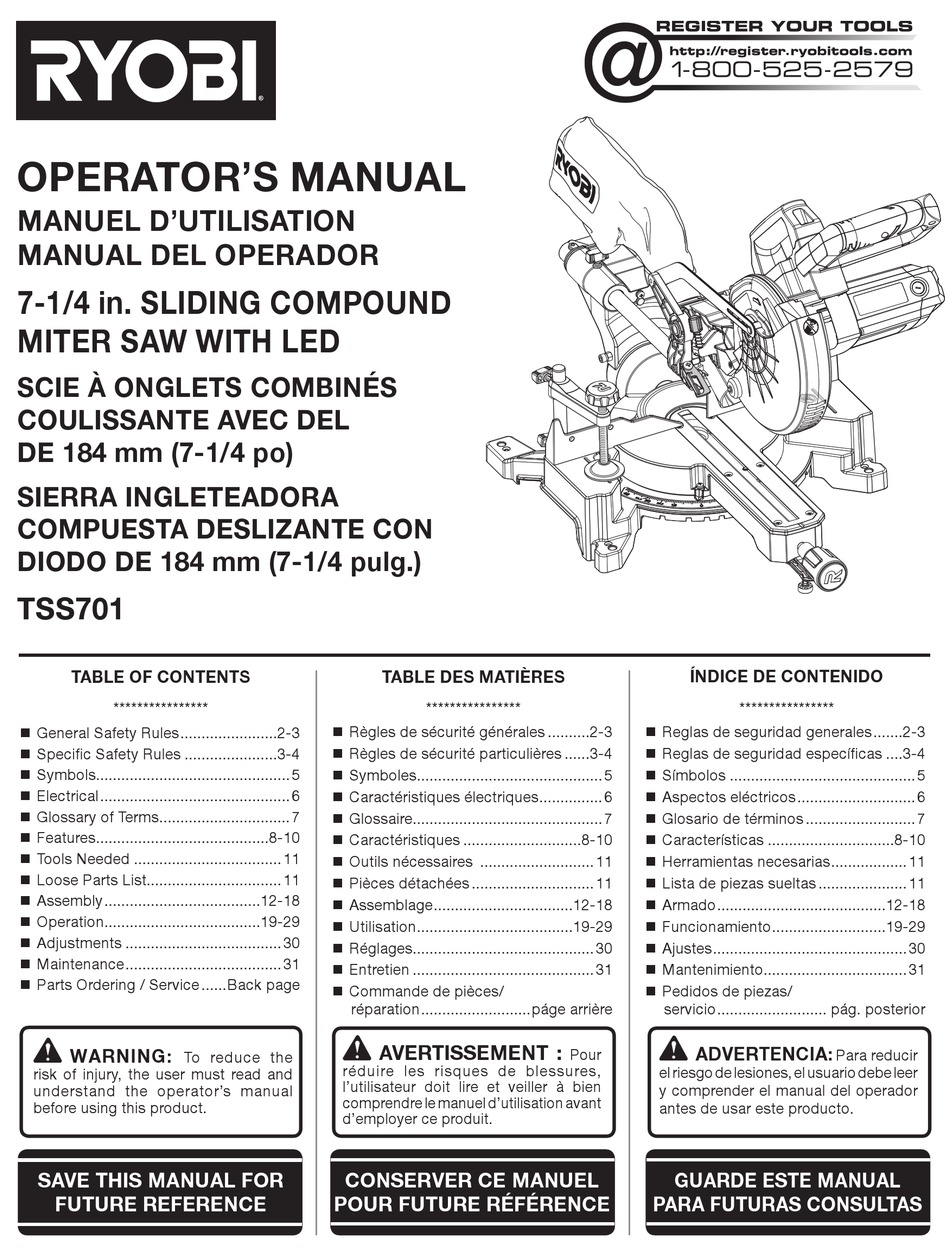 RYOBI TSS701 OPERATOR'S MANUAL Pdf Download | ManualsLib