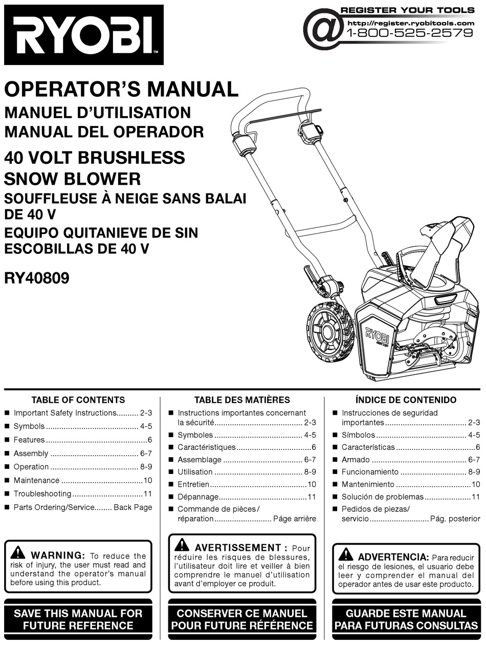 RYOBI RY40809 OPERATOR'S MANUAL Pdf Download | ManualsLib
