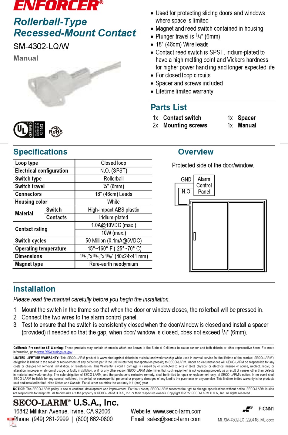 ENFORCER SM-4302-LQ/W MANUAL Pdf Download | ManualsLib