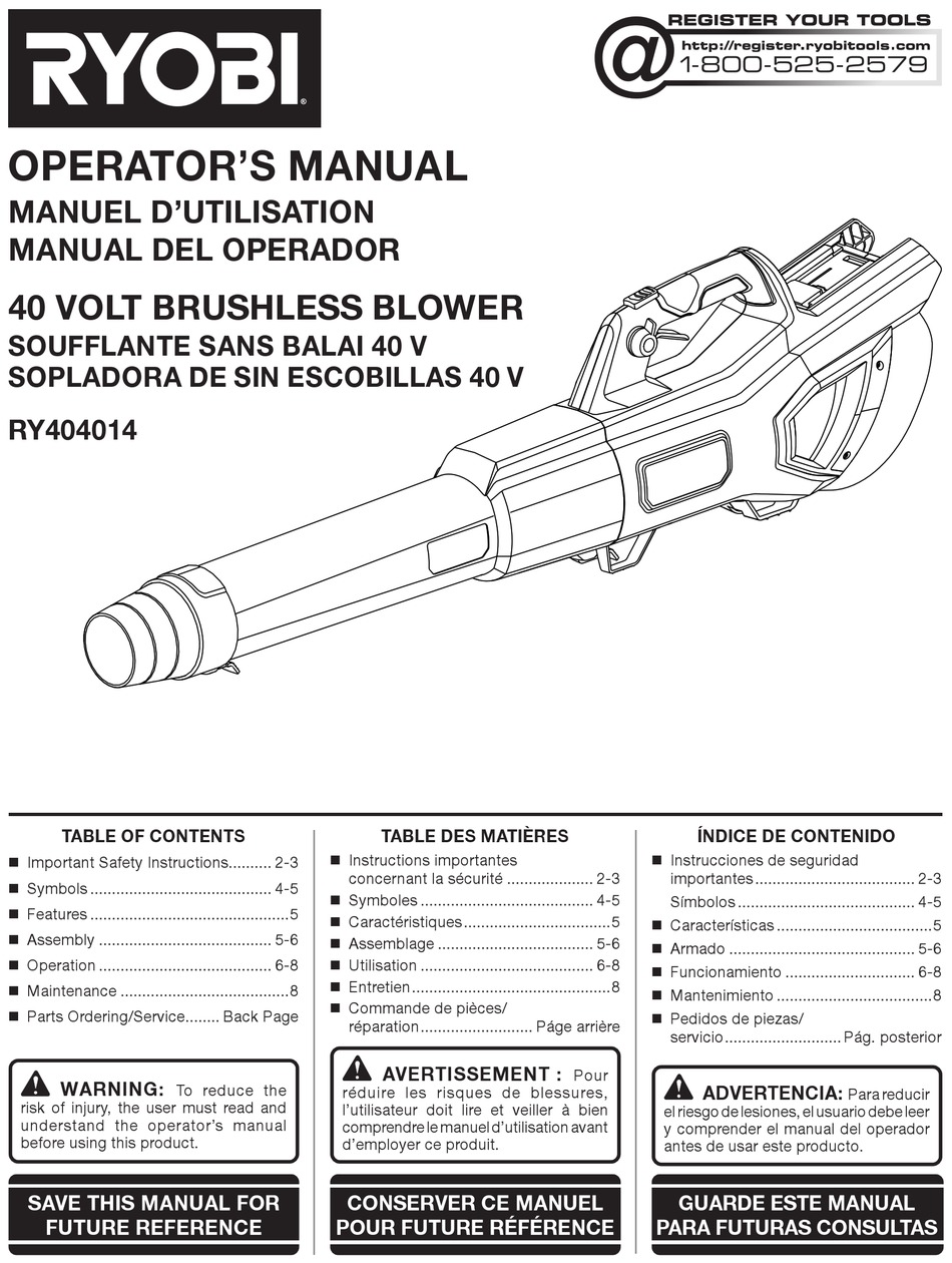 RYOBI RY404014 OPERATOR'S MANUAL Pdf Download | ManualsLib