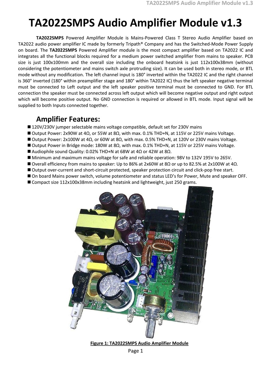 CONNEX ELECTRONIC TA2022SMPS MANUAL Pdf Download | ManualsLib