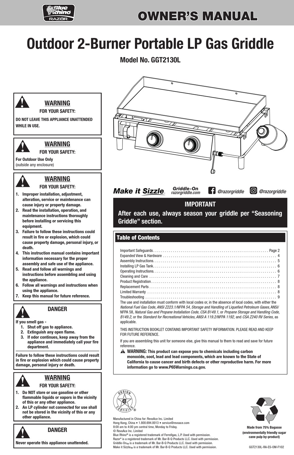BLUE RHINO RAZOR GGT2130L OWNER'S MANUAL Pdf Download | ManualsLib