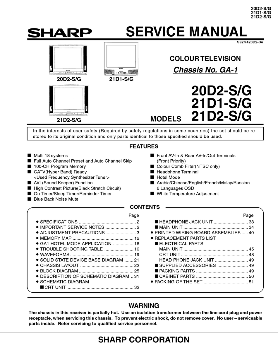 SHARP 20D2-S SERVICE MANUAL Pdf Download | ManualsLib