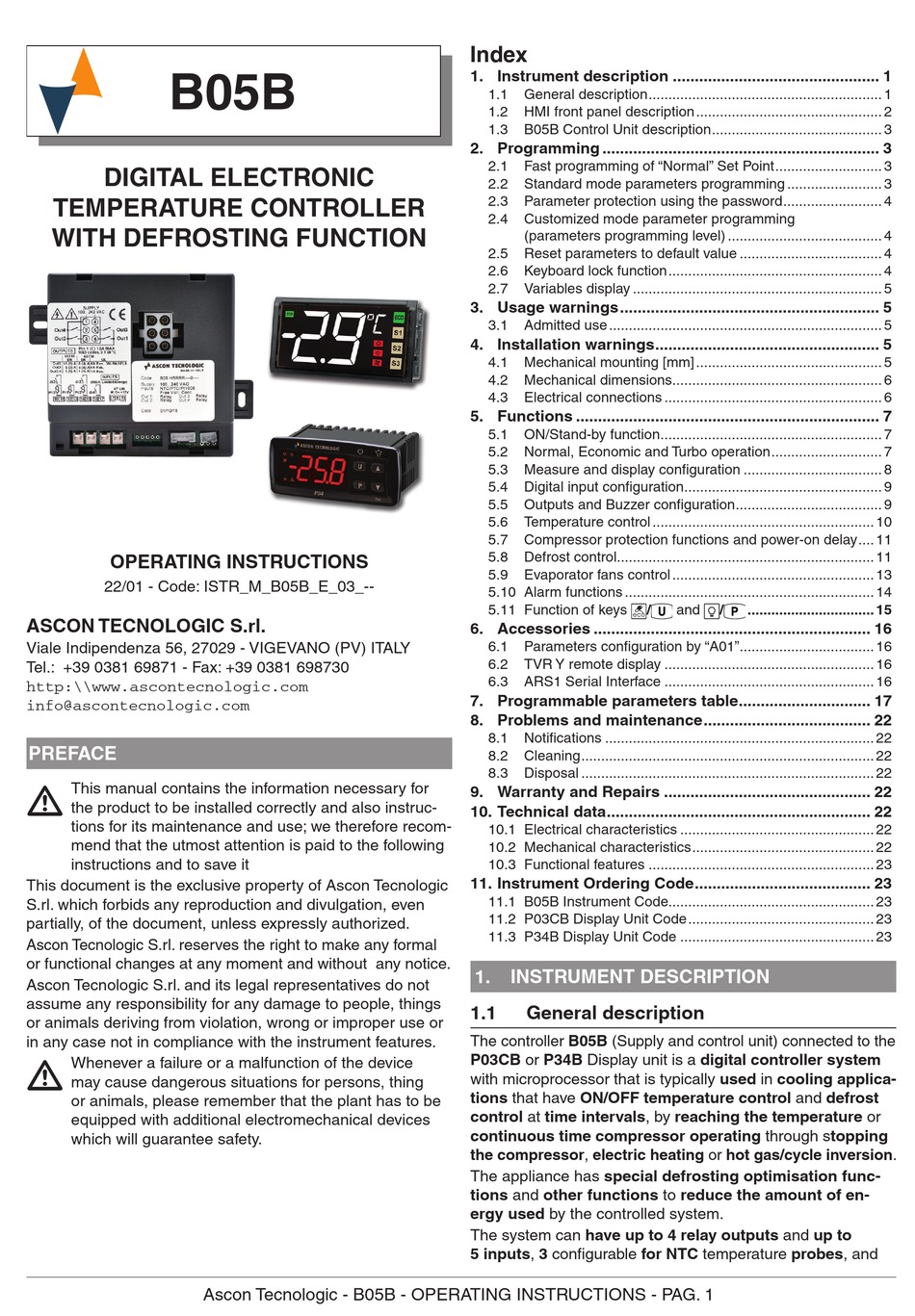 ASCON TECNOLOGIC B05B OPERATING INSTRUCTIONS MANUAL Pdf Download | ManualsLib