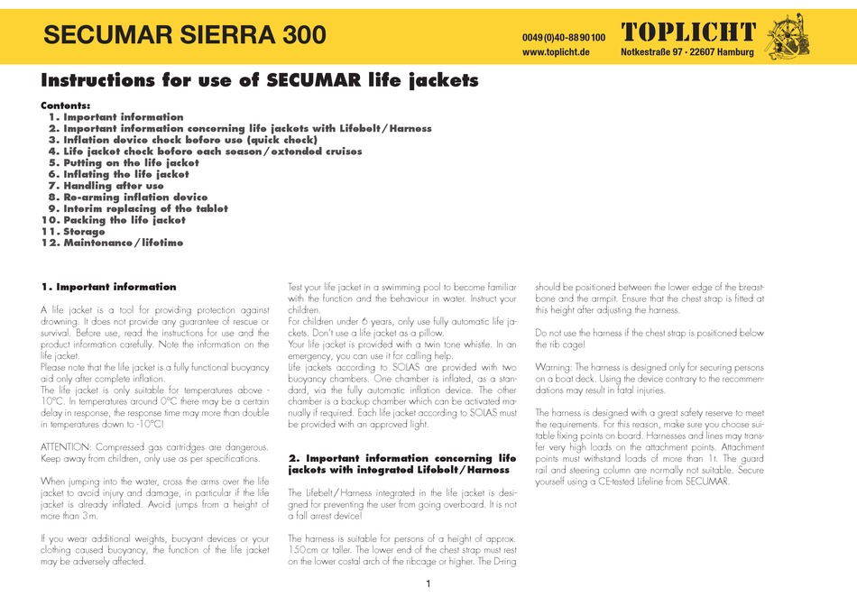 TOPLICHT SECUMAR SIERRA 300 INSTRUCTIONS FOR USE MANUAL Pdf Download ...
