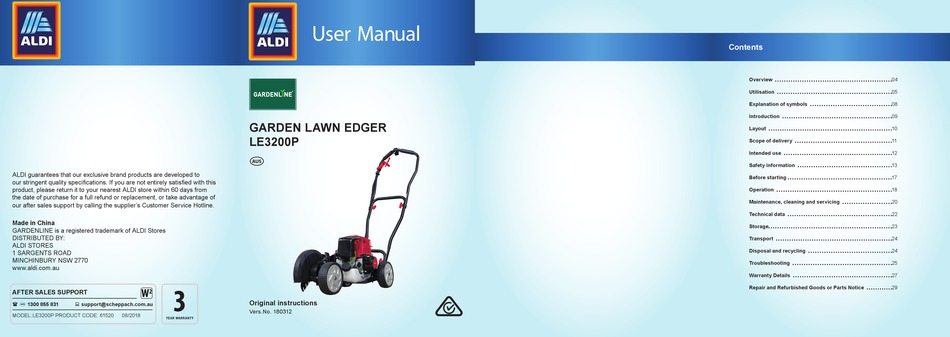 ALDI GARDENLINE LE3200P USER MANUAL Pdf Download | ManualsLib