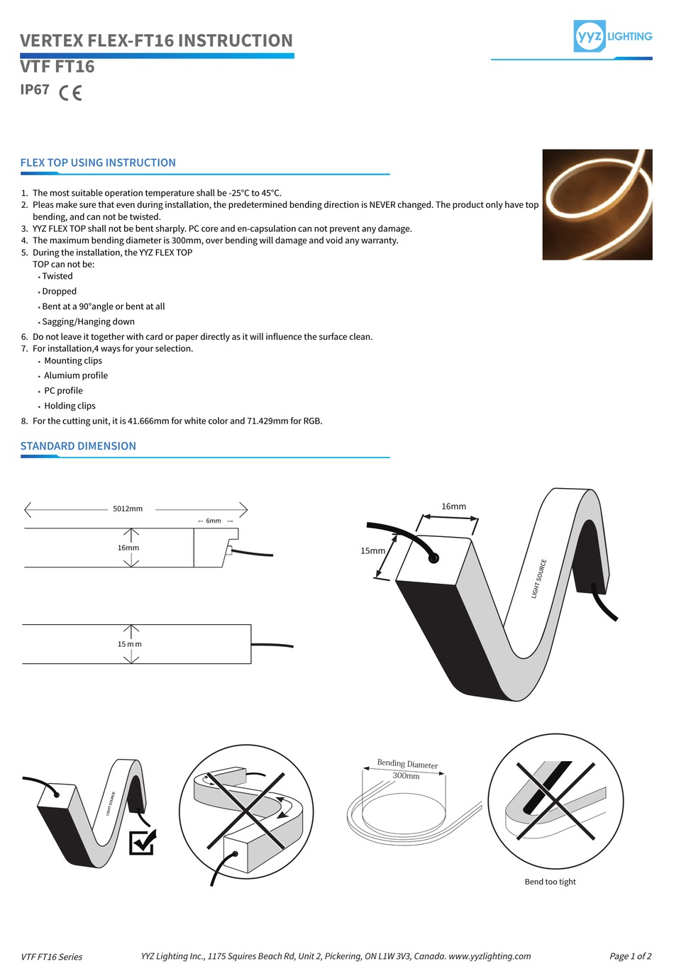 YYZ LIGHTING VERTEX FLEX-FT16 INSTRUCTION Pdf Download | ManualsLib