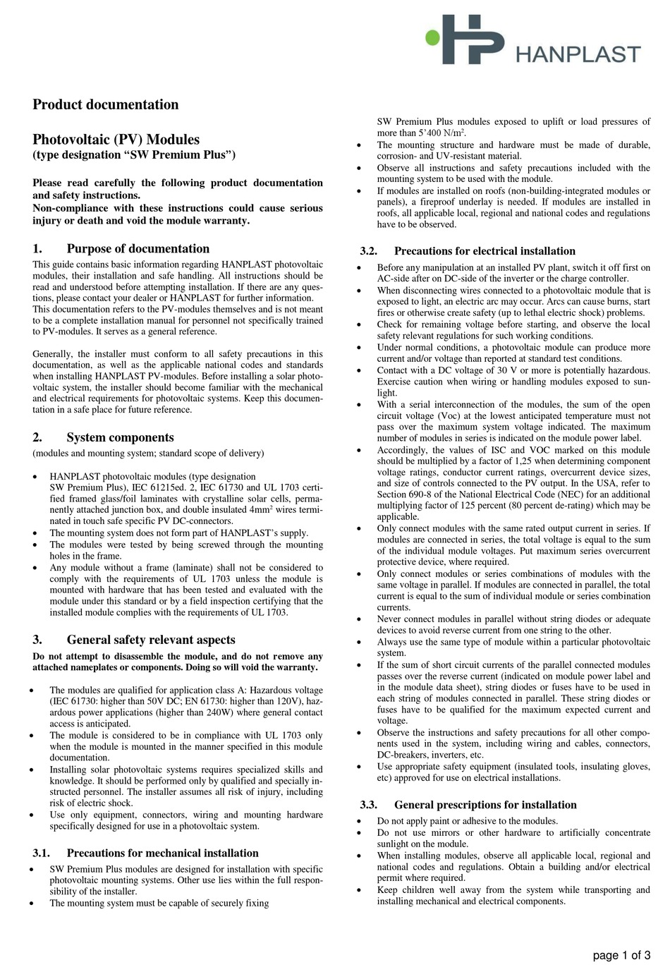 HANPLAST SW PREMIUM PLUS PRODUCT DOCUMENTATION Pdf Download | ManualsLib