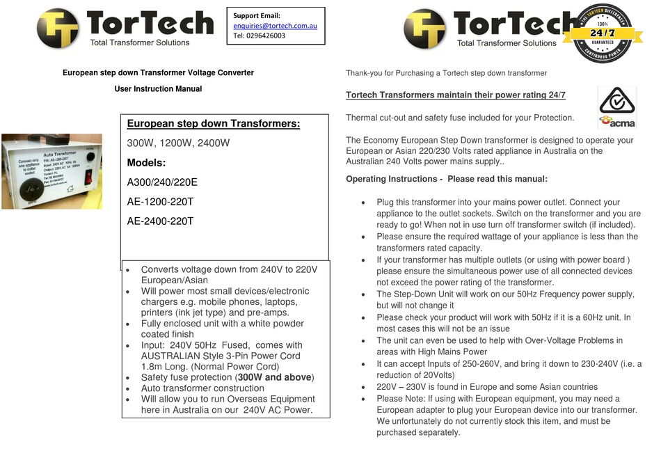 TORTECH A300 USER INSTRUCTION MANUAL Pdf Download | ManualsLib