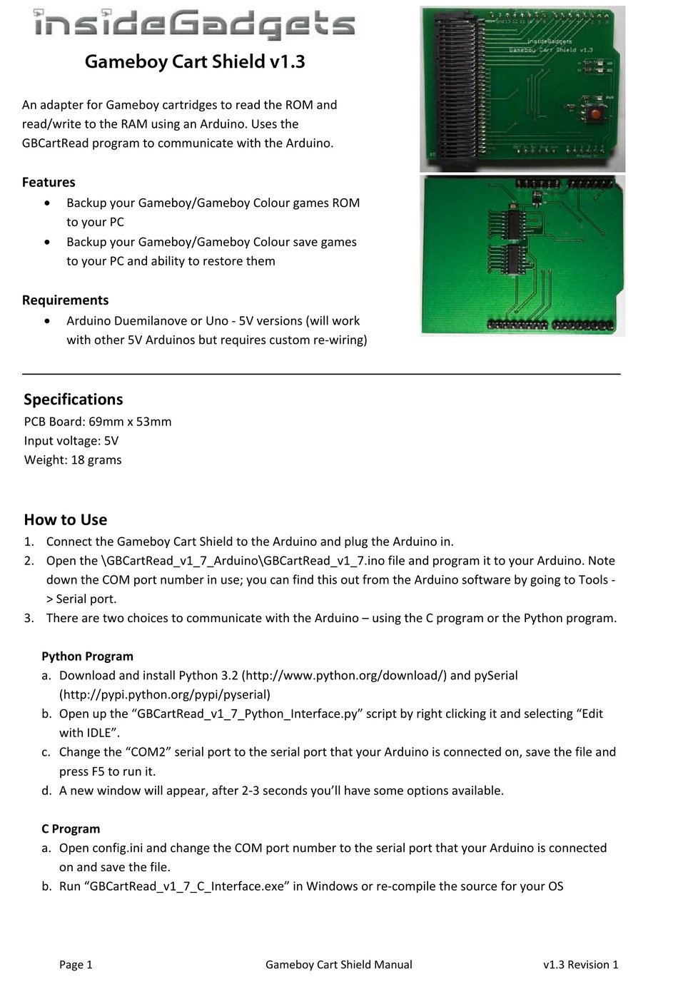 INSIDEGADGETS GAMEBOY CART SHIELD MANUAL Pdf Download | ManualsLib