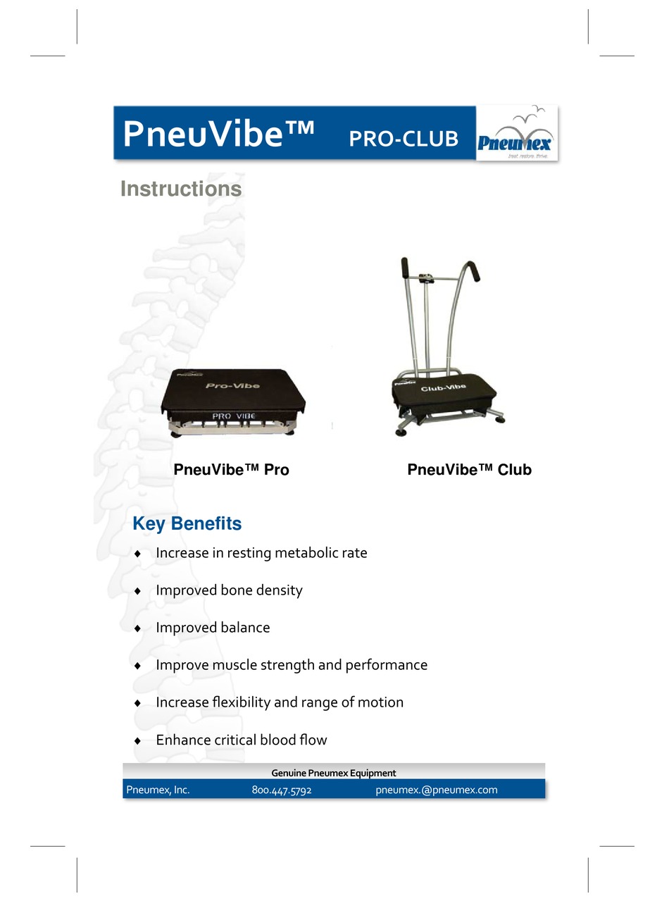 PNEUMEX PNEUVIBE PRO INSTRUCTIONS MANUAL Pdf Download | ManualsLib
