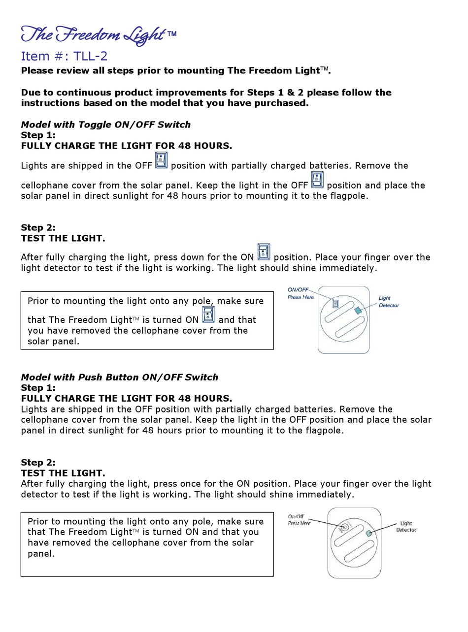 VALLEY FORGE THE FREEDOM LIGHT TLL--2 QUICK START MANUAL Pdf Download | ManualsLib
