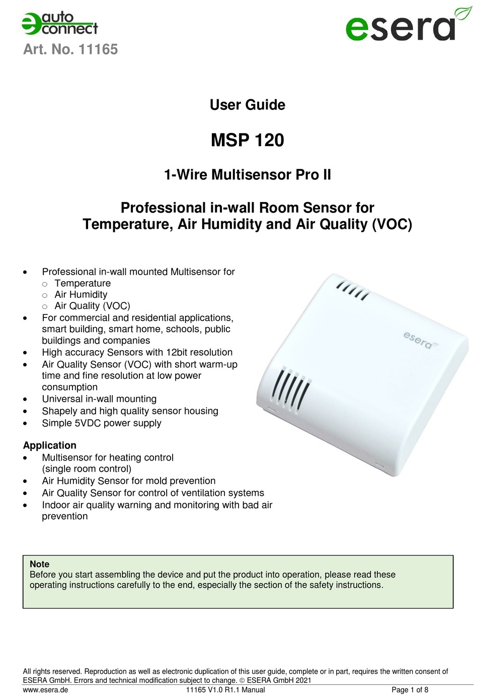 ESERA 1-WIRE MULTISENSOR PRO II USER MANUAL Pdf Download | ManualsLib