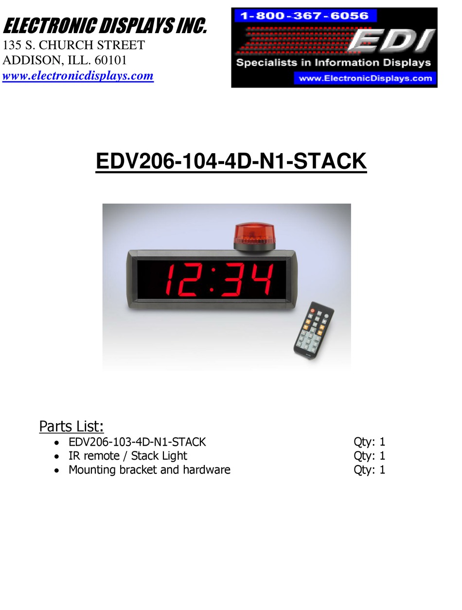EDI EDV206-104-4D-N1-STACK QUICK MANUAL Pdf Download | ManualsLib