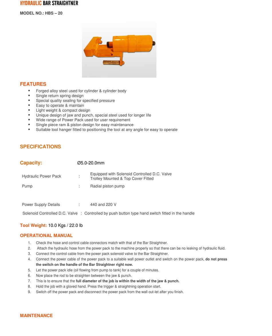 PNEUMATIC POWER TOOLS HBS-20 QUICK START MANUAL Pdf Download | ManualsLib