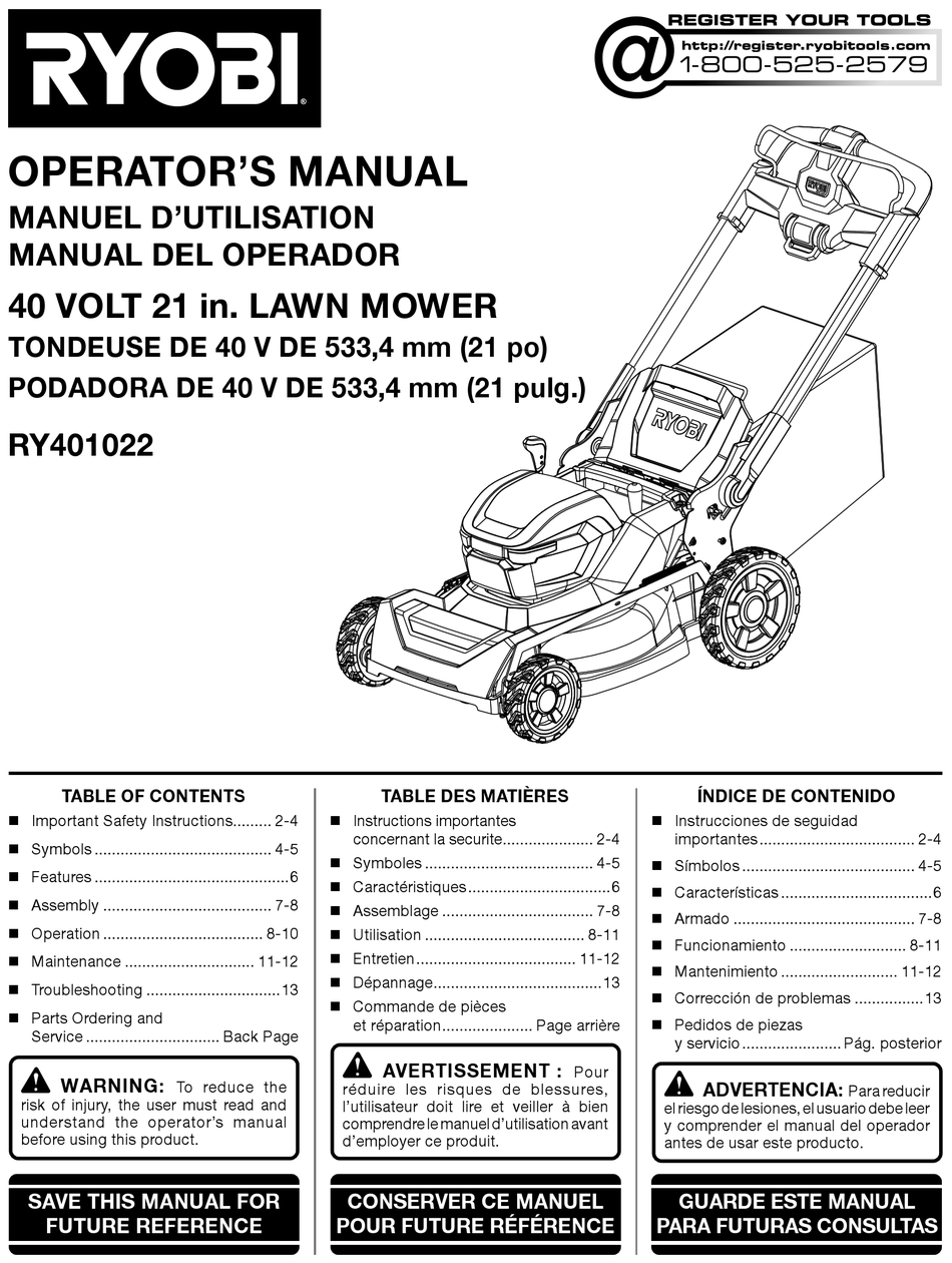 RYOBI RY401022 OPERATOR'S MANUAL Pdf Download | ManualsLib