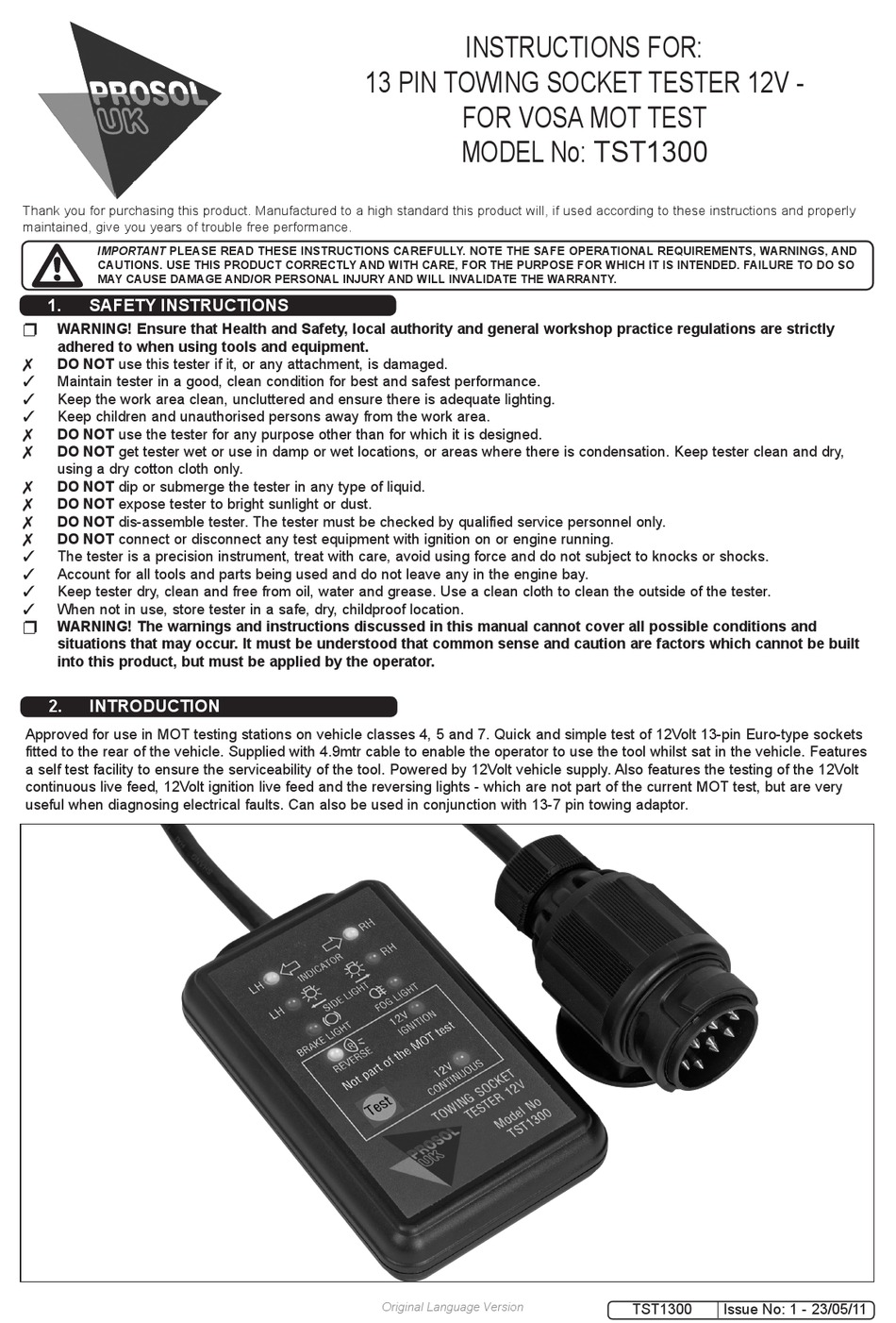 PROSOL UK TST1300 INSTRUCTIONS Pdf Download | ManualsLib