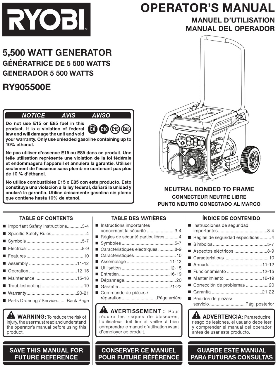 RYOBI RY905500E OPERATOR'S MANUAL Pdf Download | ManualsLib