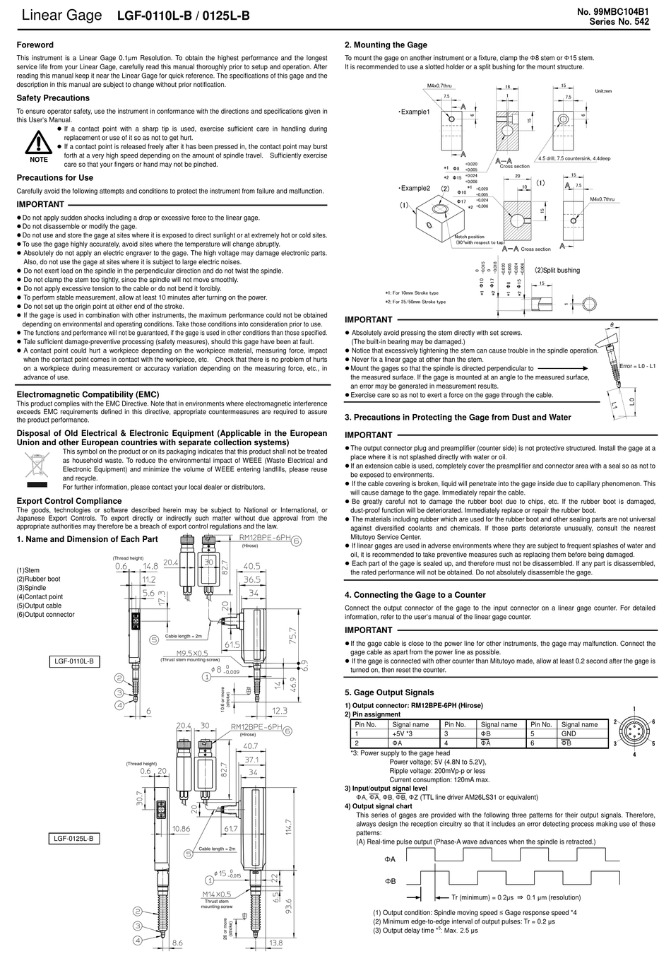 MITUTOYO LGF-0110L-B INSTRUCTION MANUAL Pdf Download | ManualsLib