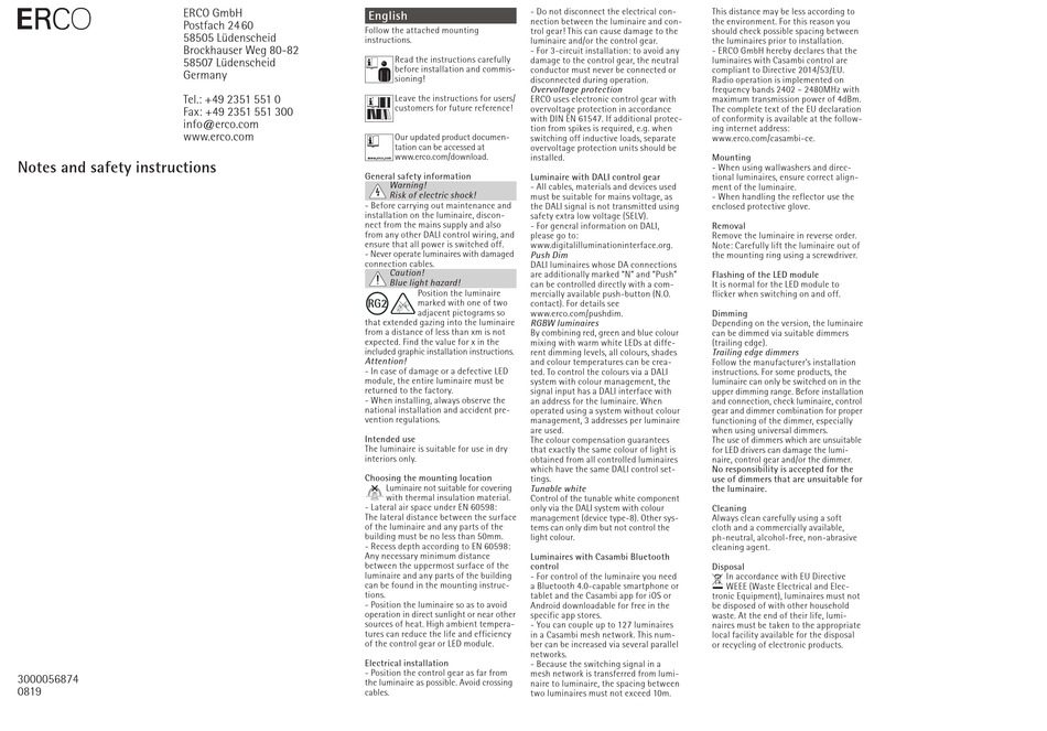 ERCO COMPAR MOUNTING INSTRUCTIONS Pdf Download | ManualsLib