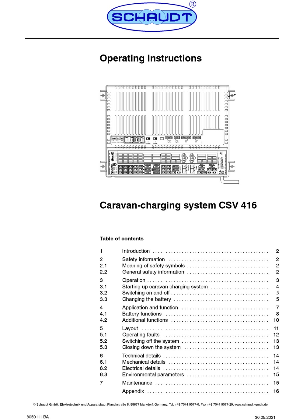 SCHAUDT CSV 416 OPERATING INSTRUCTIONS MANUAL Pdf Download | ManualsLib