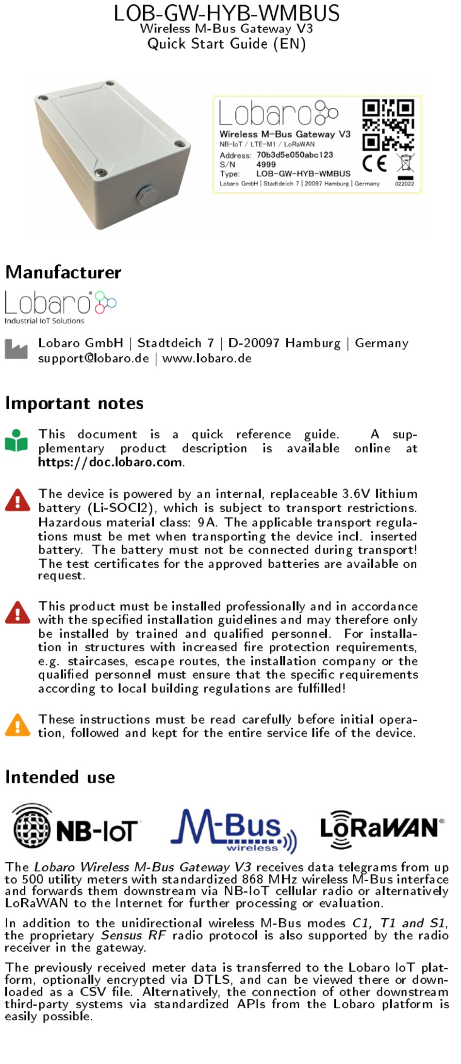 LOBARO LOB-GW-HYB-WMBUS QUICK START MANUAL Pdf Download | ManualsLib