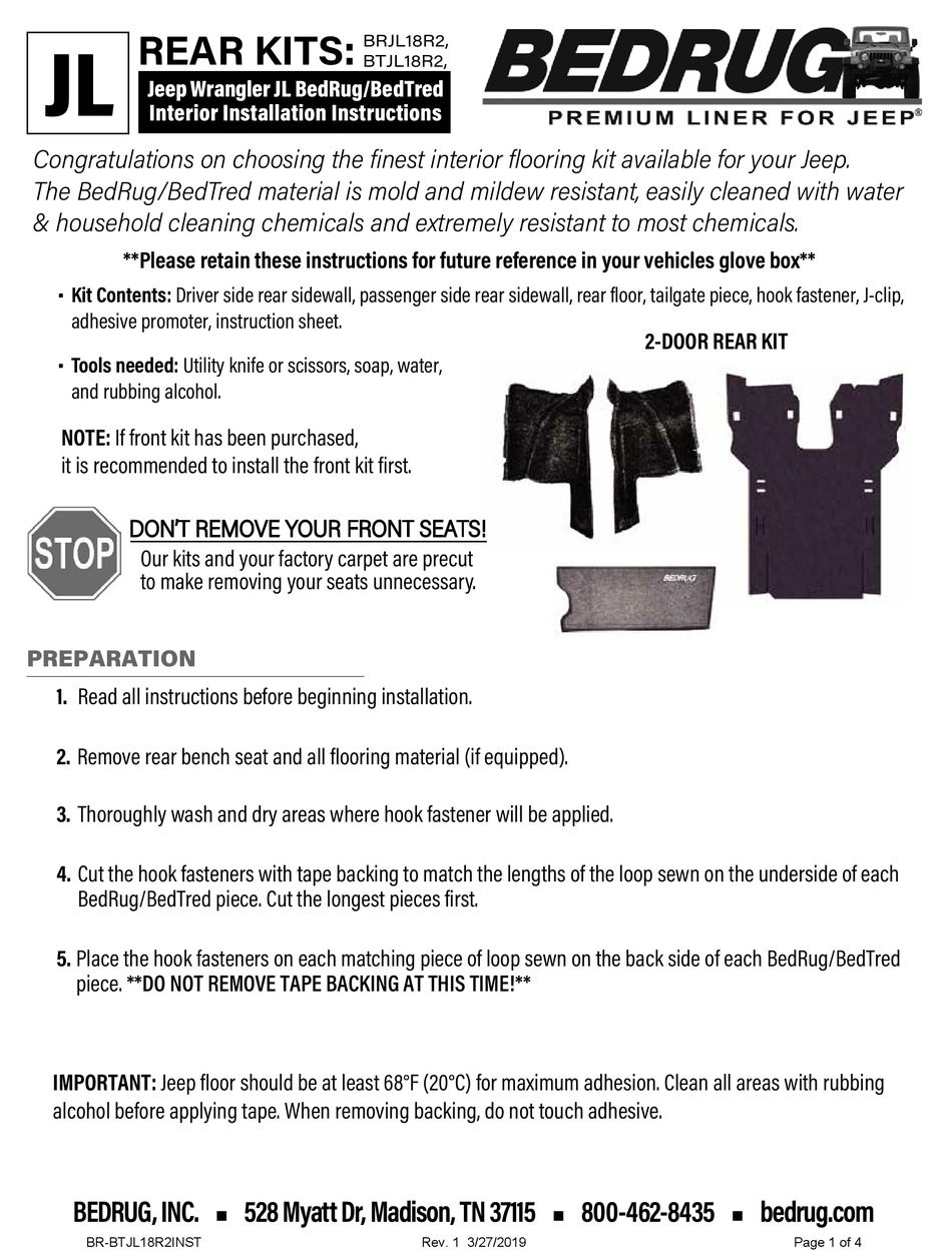 BEDRUG BRJL18R2 INSTALLATION INSTRUCTIONS Pdf Download | ManualsLib