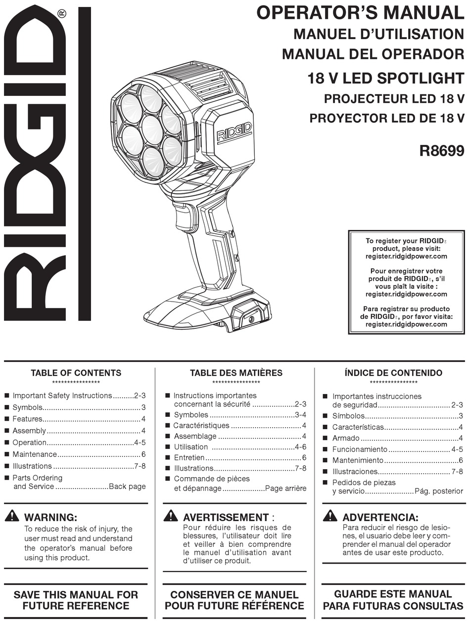 RIDGID R8699 OPERATOR'S MANUAL Pdf Download | ManualsLib