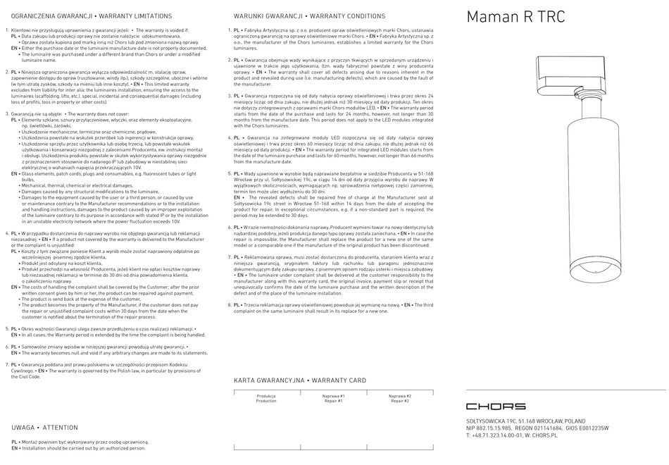 CHORS MAMAN R TRC ASSEMBLY INSTRUCTIONS Pdf Download | ManualsLib