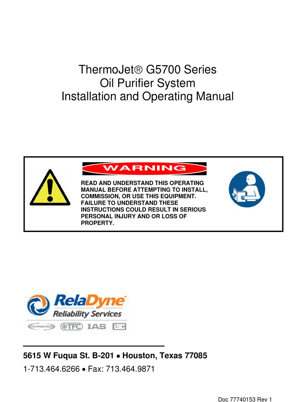 RELADYNE THERMOJET G5700 SERIES INSTALLATION AND OPERATING MANUAL Pdf ...