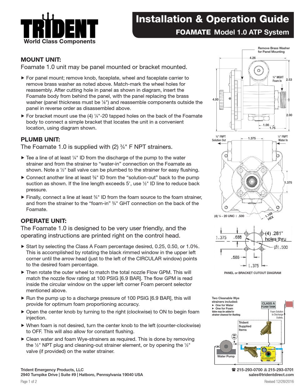 TRIDENT FOAMATE 1.0 INSTALLATION & OPERATION MANUAL Pdf Download | ManualsLib