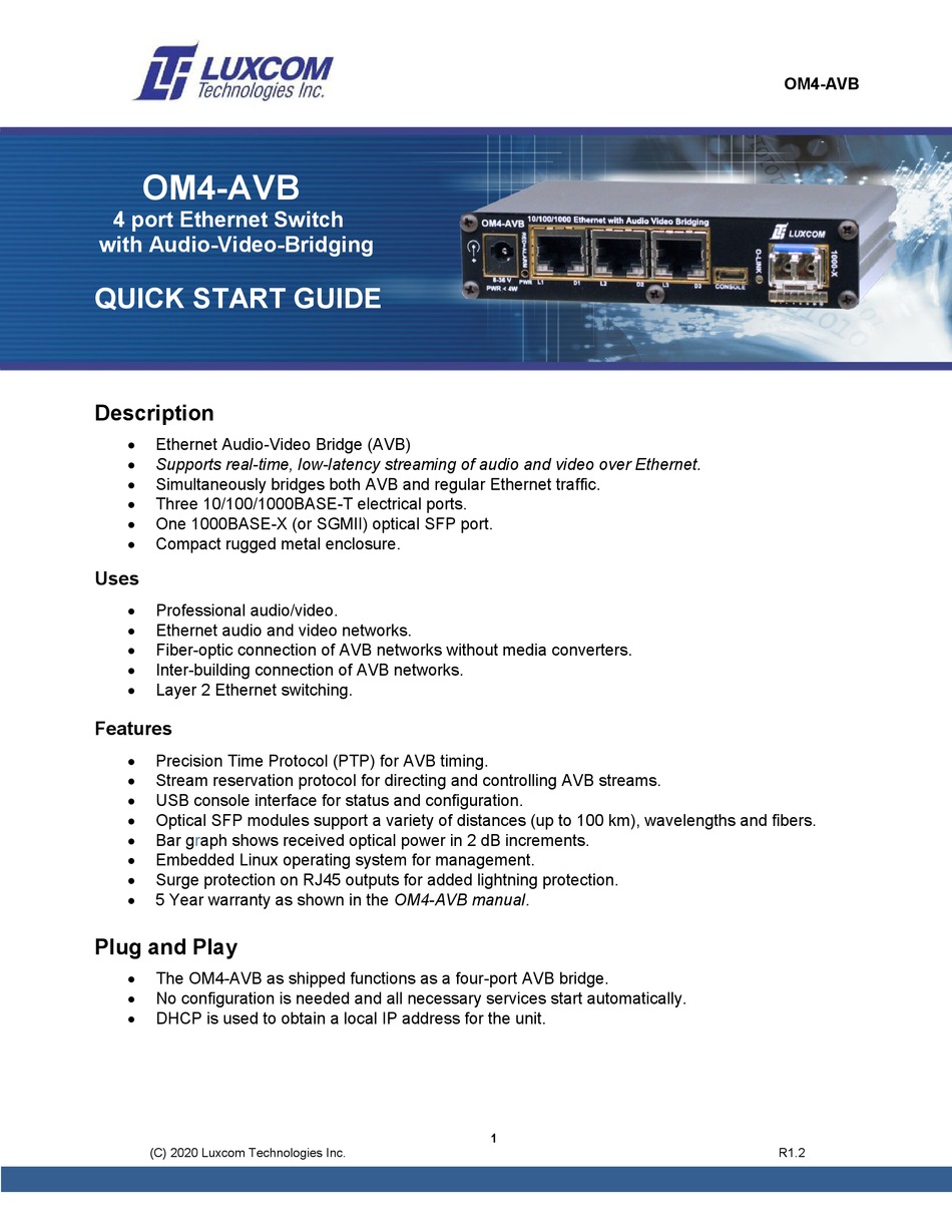LUXCOM OM4-AVB QUICK START MANUAL Pdf Download | ManualsLib