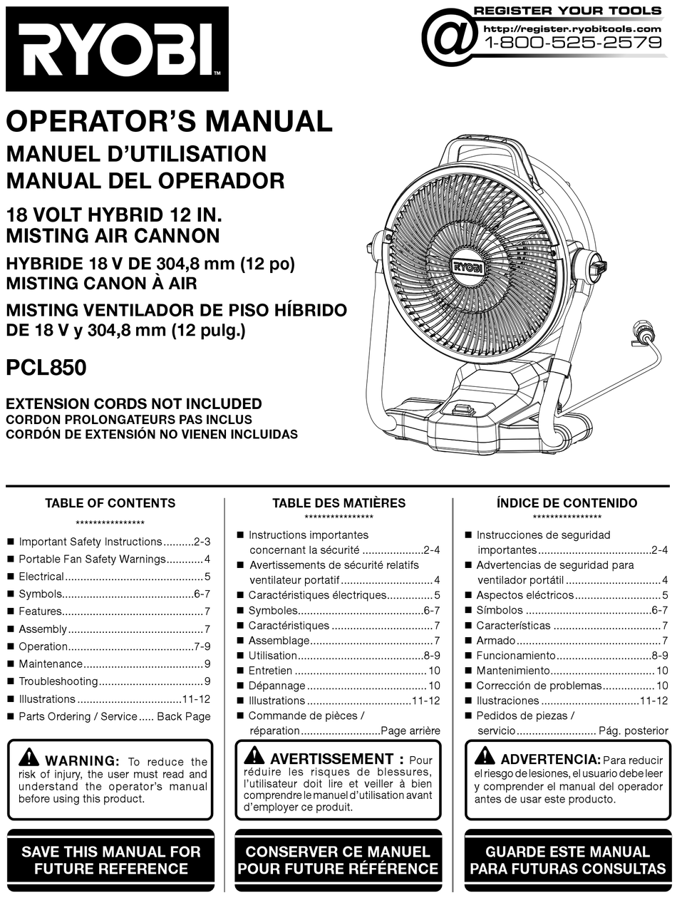 RYOBI PCL850 OPERATOR'S MANUAL Pdf Download | ManualsLib